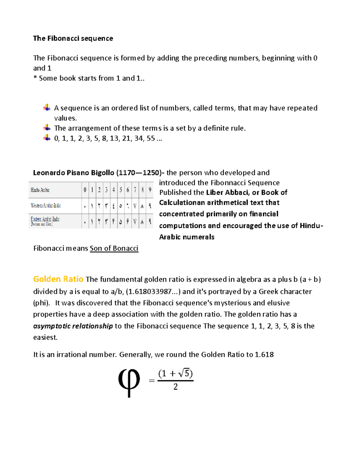 MMW 2 Fibonnacci Golden Ratio - = (1 +√ 5 ) 2 The Fibonacci sequence ...