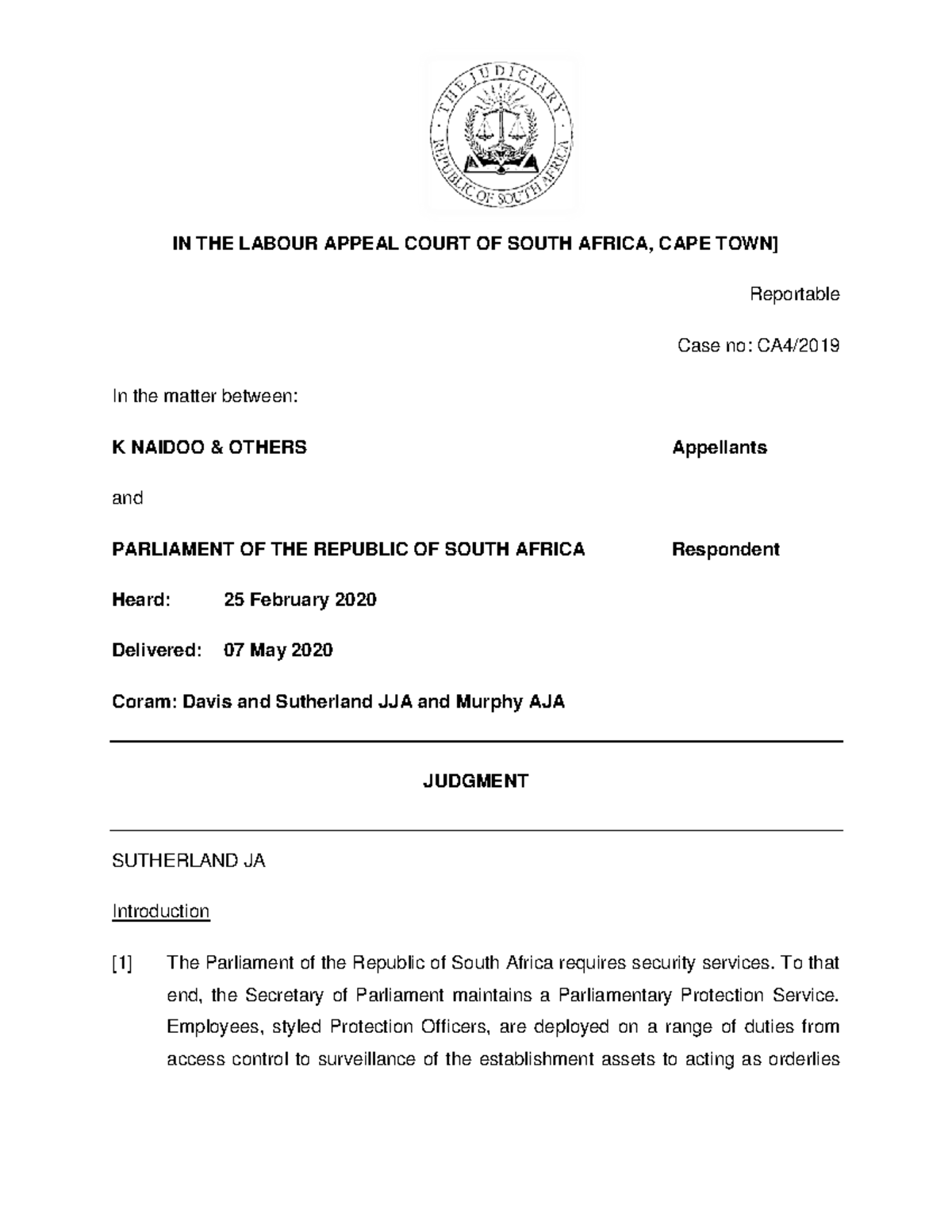 38 - jvhb - IN THE LABOUR APPEAL COURT OF SOUTH AFRICA, CAPE TOWN ...