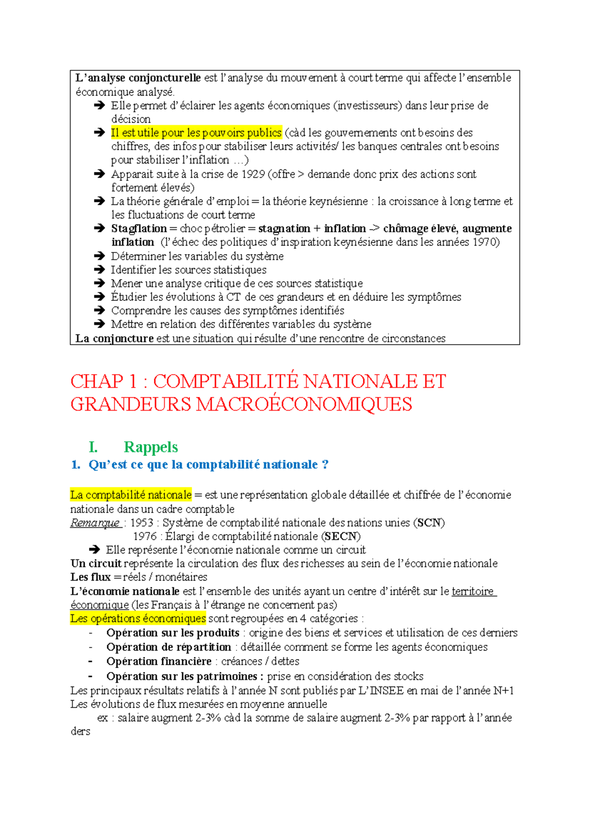 Cours 1 - L’analyse conjoncturelle est l’analyse du mouvement à court ...