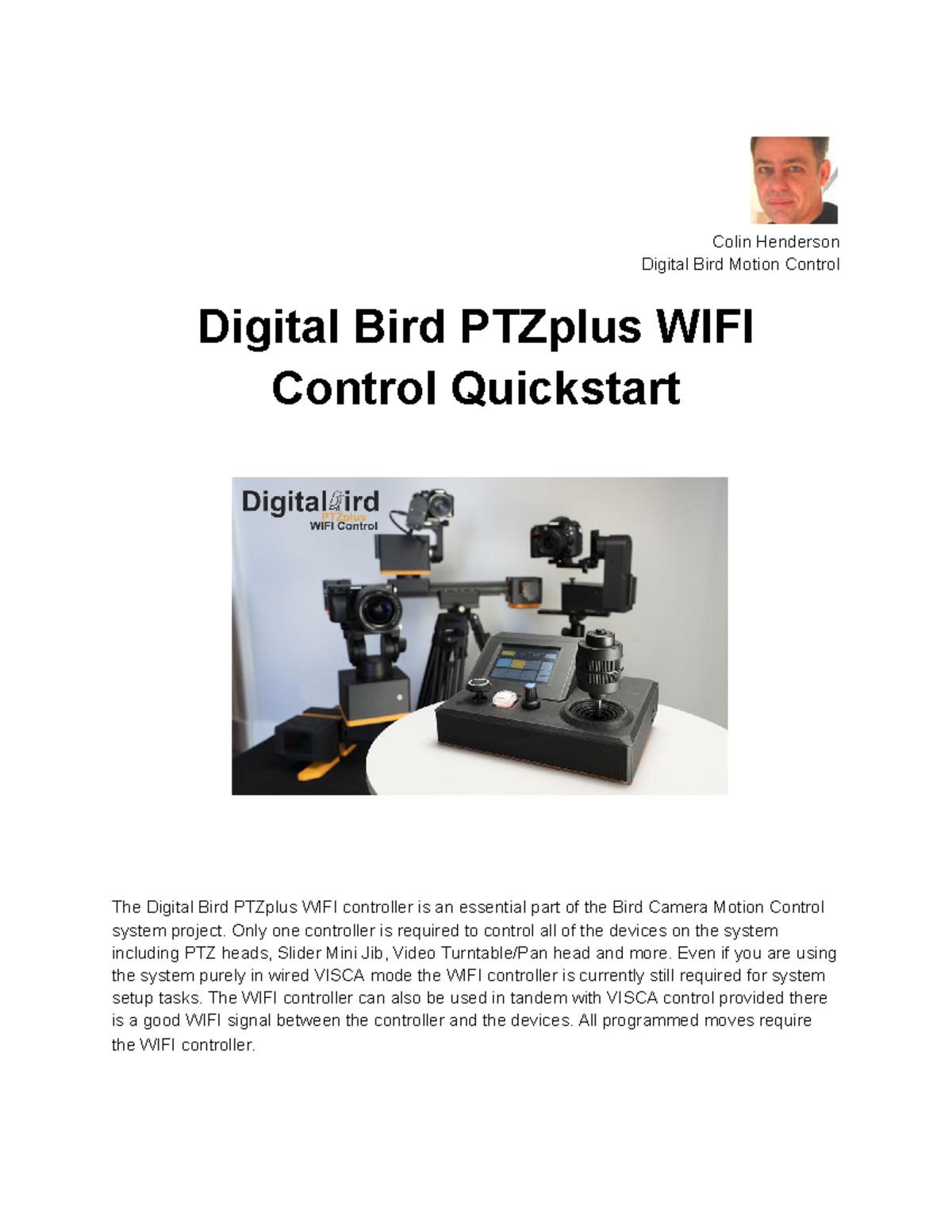 Digital Bird PTZplus WIFI Control Quickstart V6 - Colin Henderson Digital Bird Motion Control ...