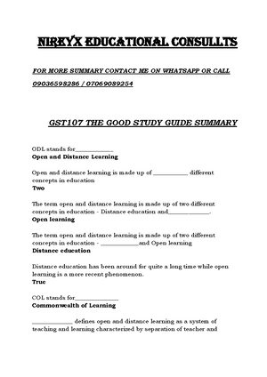 GST203 EXAM Summary - GST203: INTRODUCTION TO PHILOSOPHY AND LOGIC ...