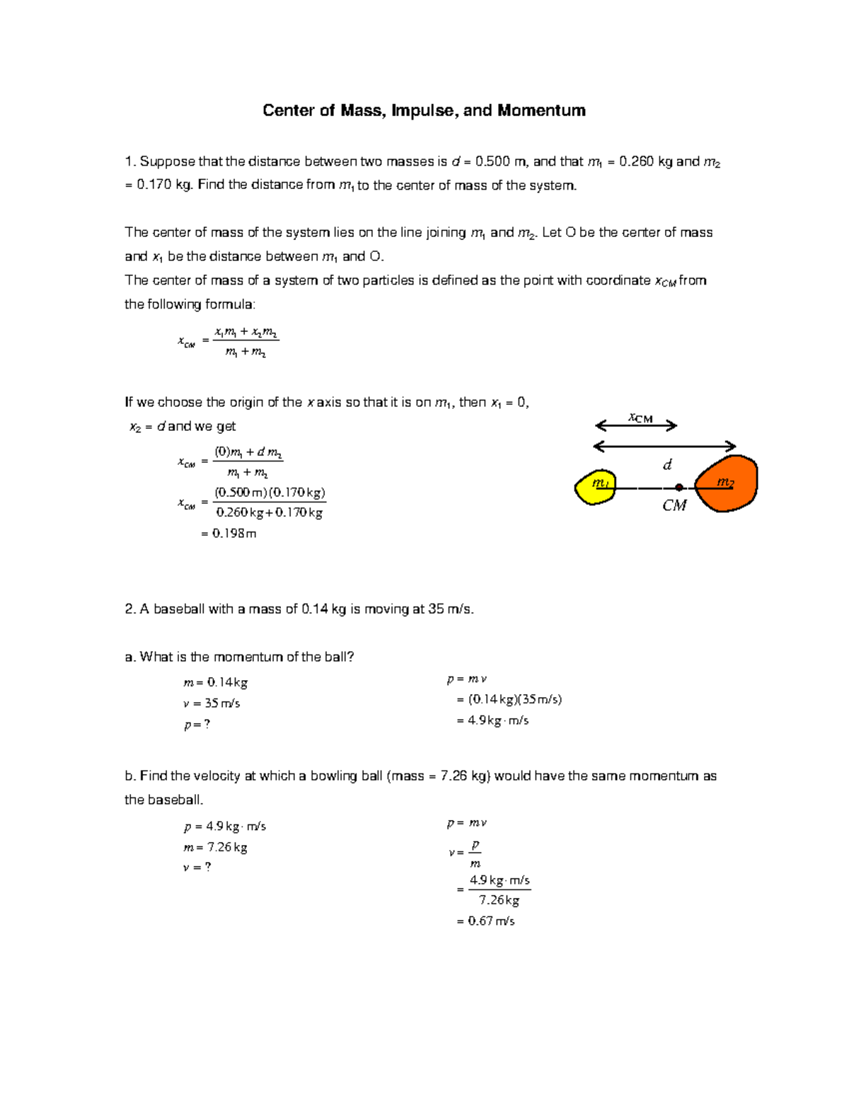 Lesson 11exampleproblems - Center of Mass, Impulse, and Momentum ...