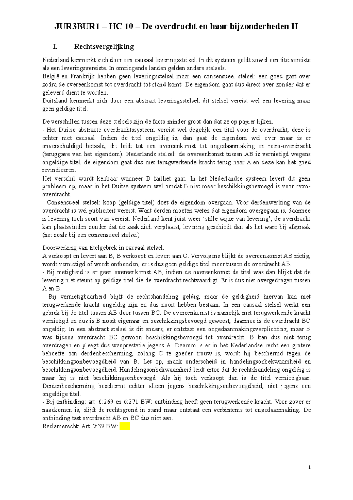 JUR3BUR1 - HC 10 - De overdracht en haar bijzonderheden II ...