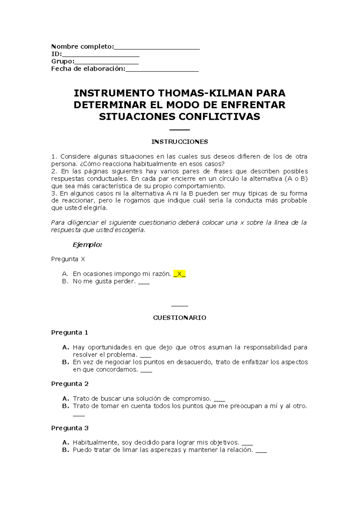 Anexo 1. Cuestionario TKI Test - Nombre completo ...