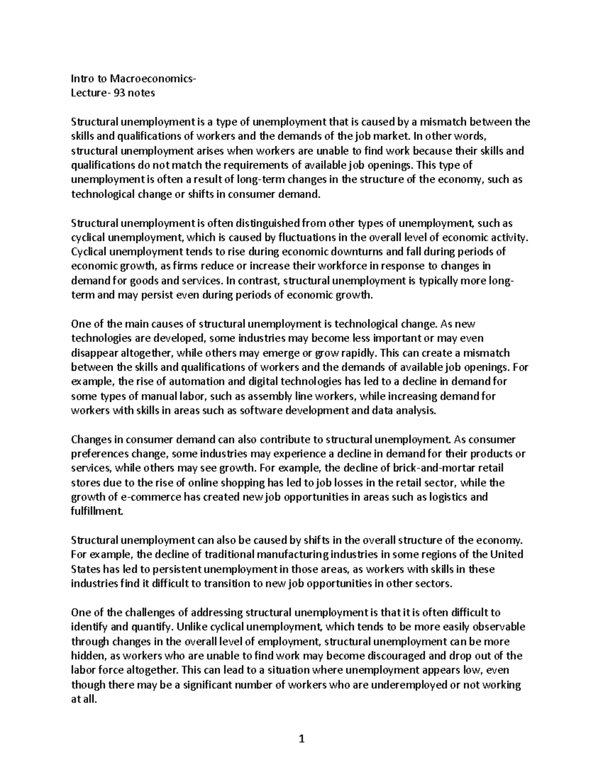 Intro To Macroeconomics Lecture 93 Notes 1 Intro To Macroeconomics Lecture 93 Notes 