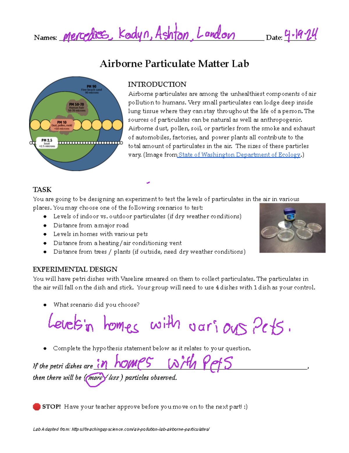 4-19CW Particulate Matter Lab - CP - Names: - Studocu