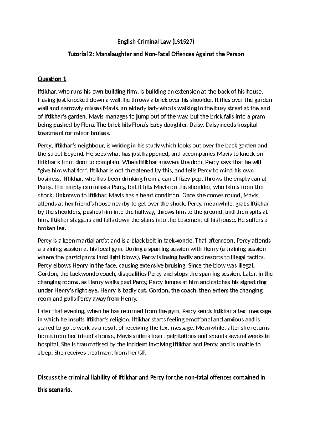 English Criminal Law Questions for Tutorial 2 - English Criminal Law ...