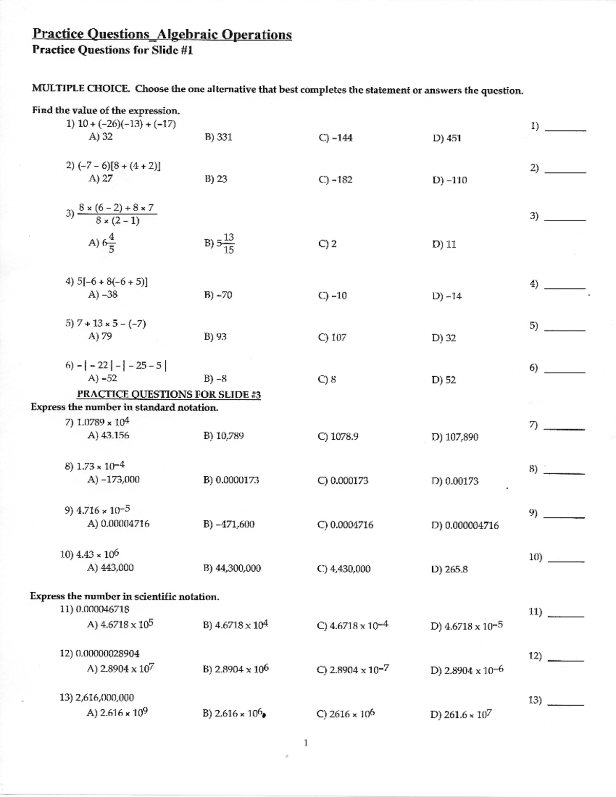 Practice Questions Algebraic Operations - MAT8001C - Studocu