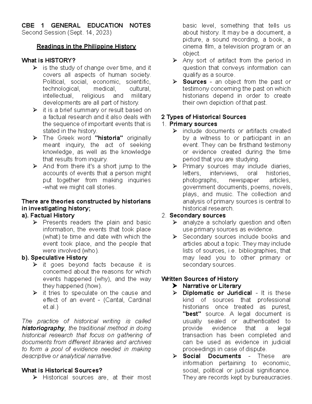 CBE 1 Gen Ed (Phil His) - reviewer - CBE 1 GENERAL EDUCATION NOTES ...