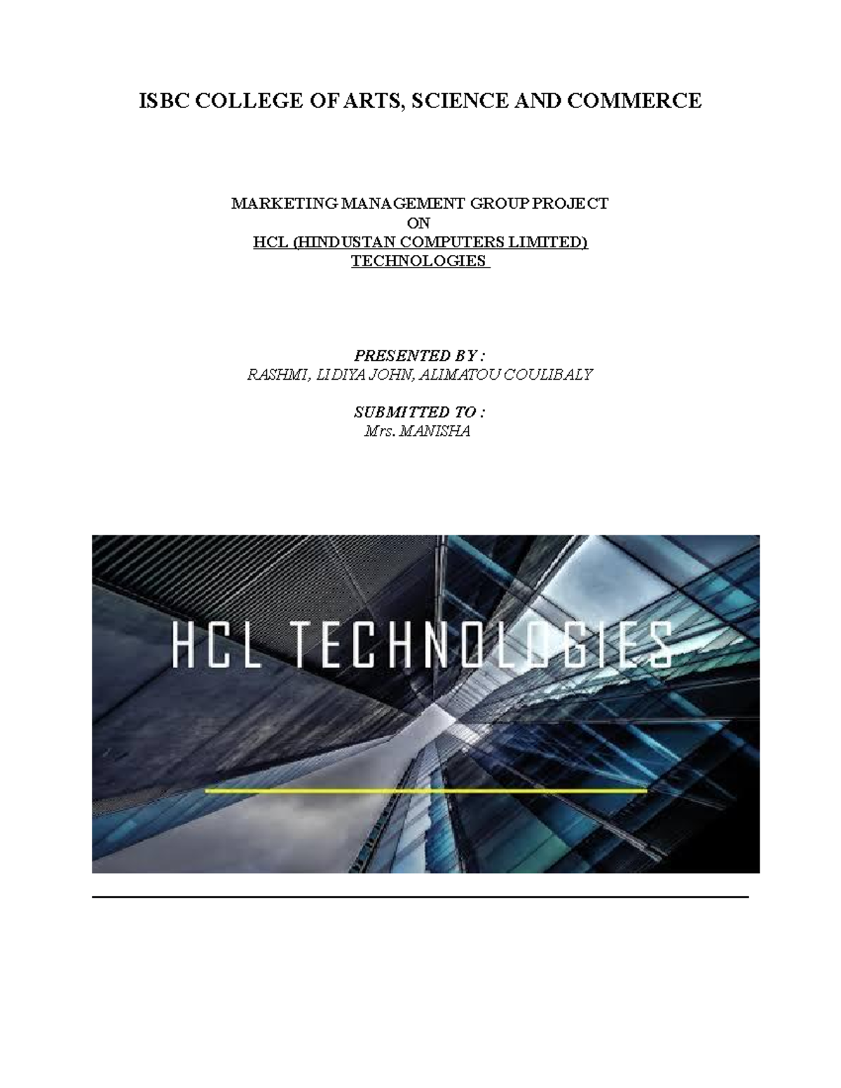 Marketing management Project - ISBC COLLEGE OF ARTS, SCIENCE AND COMMERCE MARKETING MANAGEMENT ...