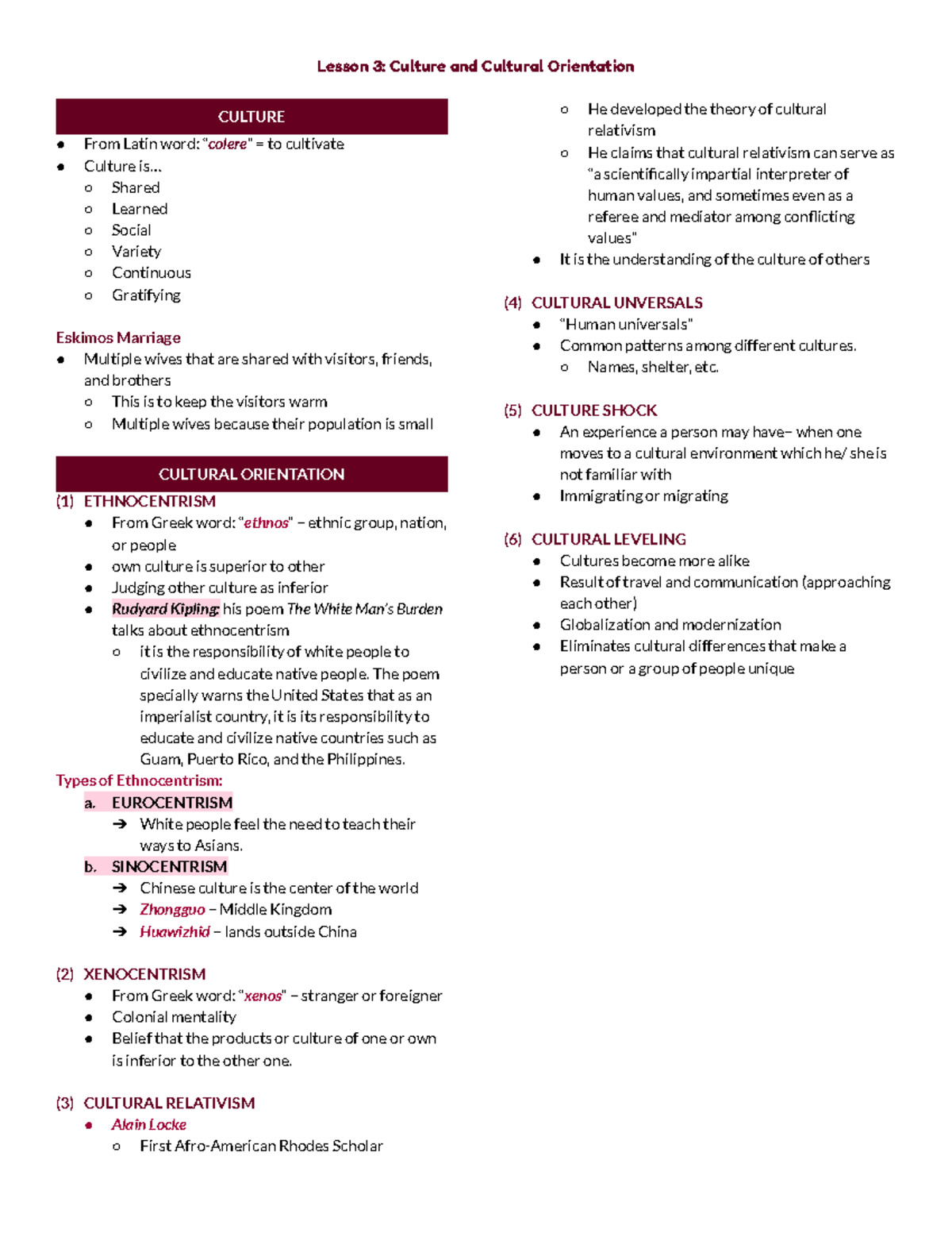 UCSP Q1 Lesson 3 - UCSP - Lesson 3: Culture and Cultural Orientation ...