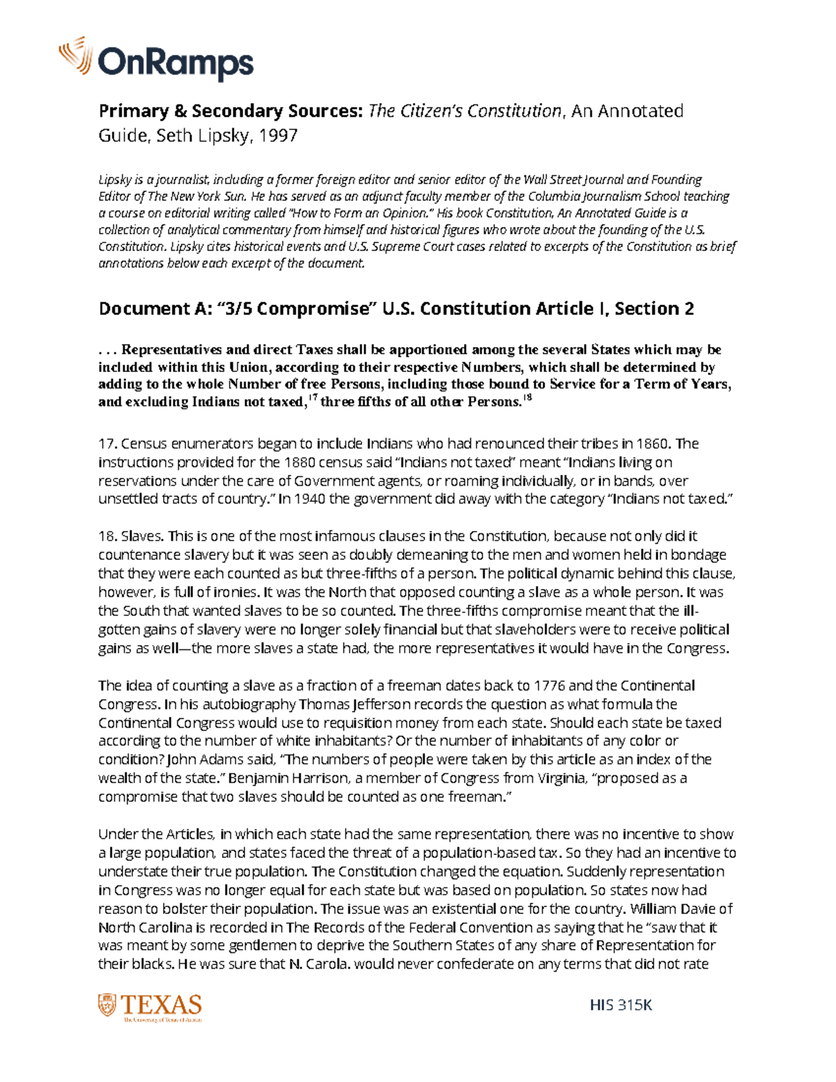 315K 3.5 Primary & Secondary Sources Annotated Constitution - Primary ...