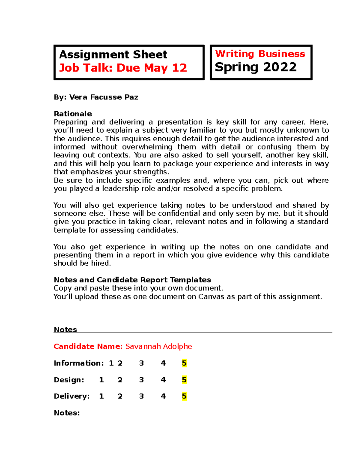 VF Assesments Job Talk-1 - 3 By: Vera Facusse Paz Rationale Preparing ...