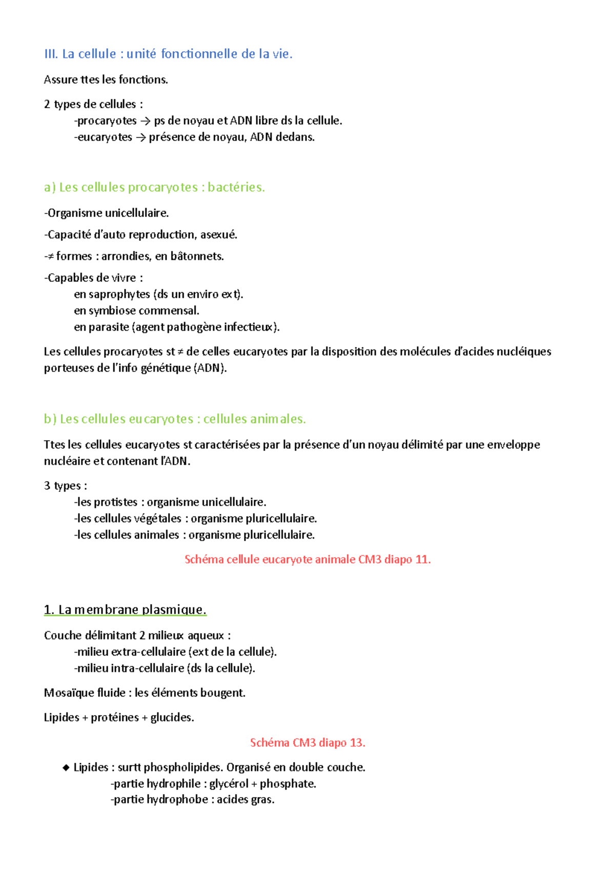 Biologie S2 cours 2 - III. La cellule : unité fonctionnelle de la vie ...
