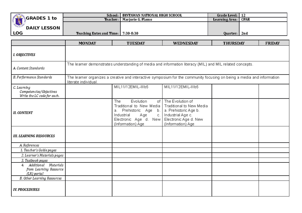 MIL week 3 - MEDIA INFORMATION LITERACY - GRADES 1 to 12 DAILY LESSON ...