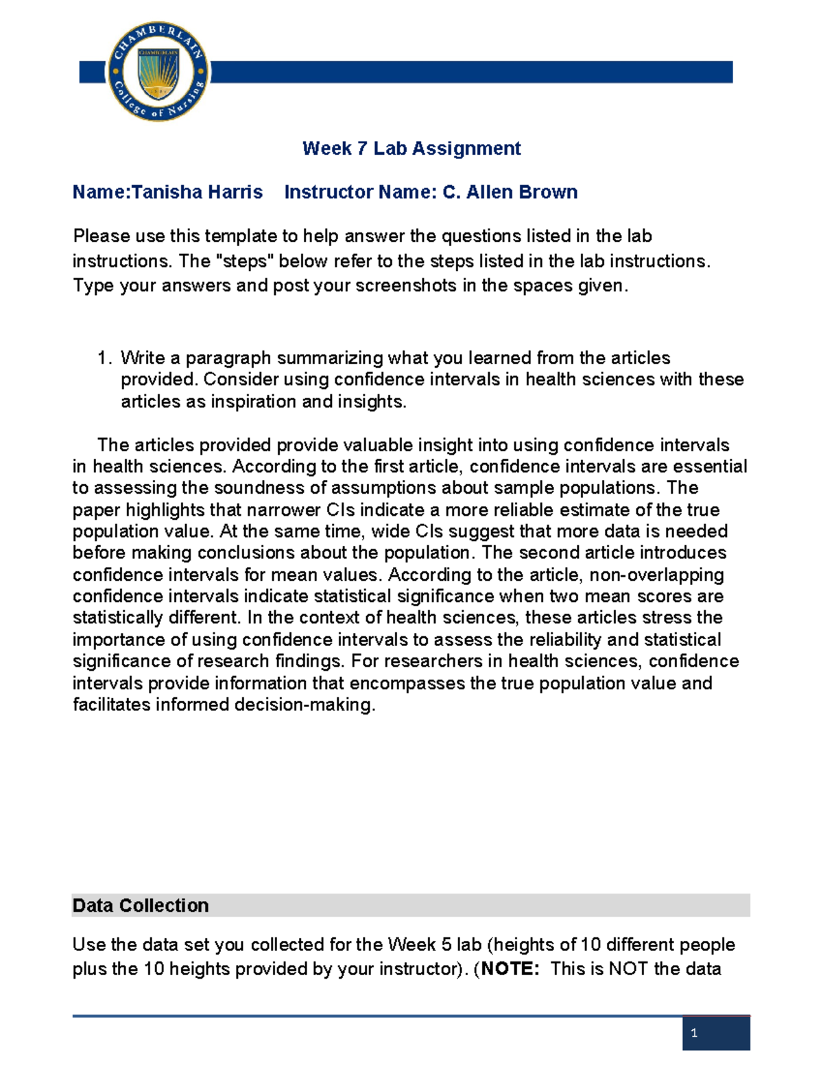 Week-7-Lab-Tanisha Harris - Week 7 Lab Assignment Name:Tanisha Harris Instructor Name: C. Allen ...