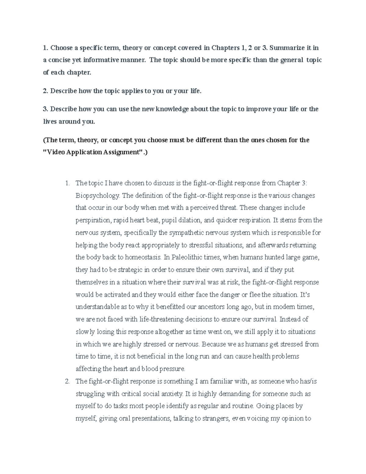 [PSYC 101] Discussion Board #1 - Choose a specific term, theory or ...