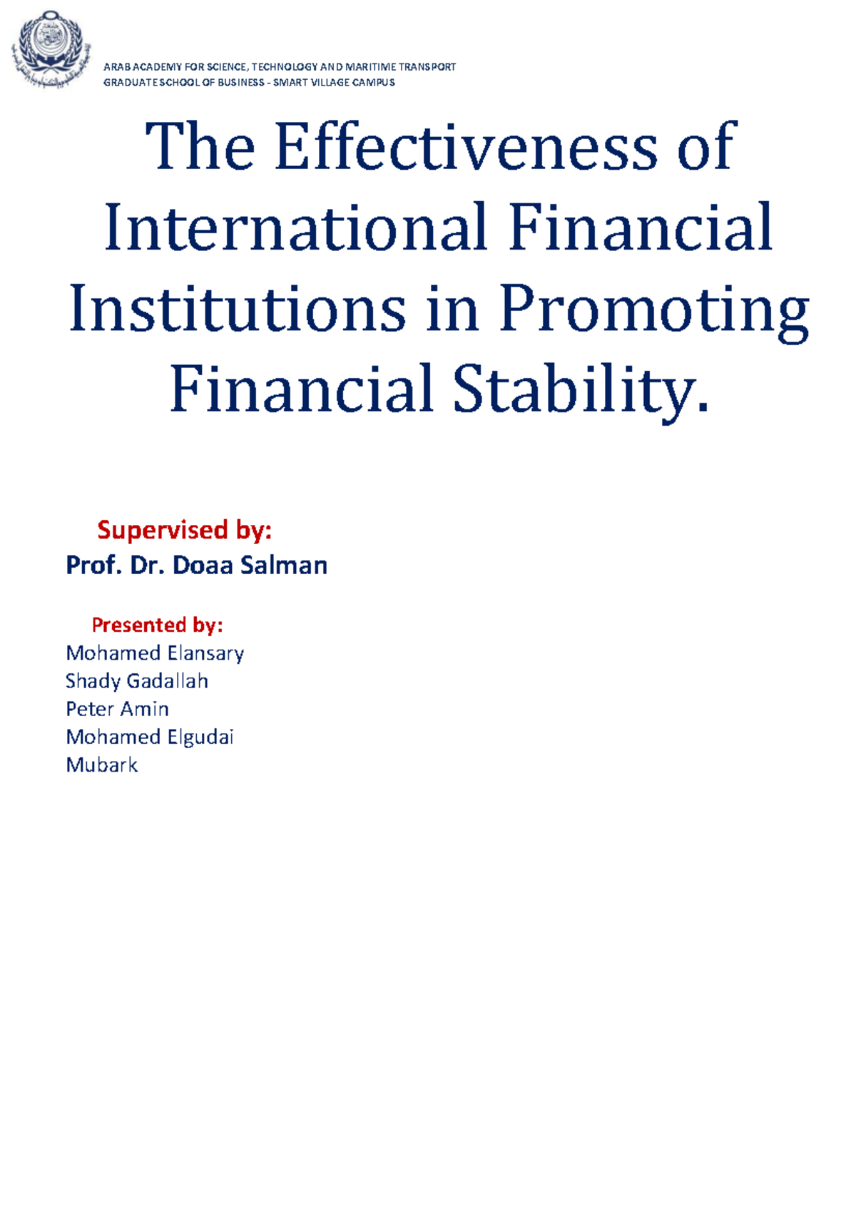 The Effectiveness of International Financial Institutions in Promoting ...