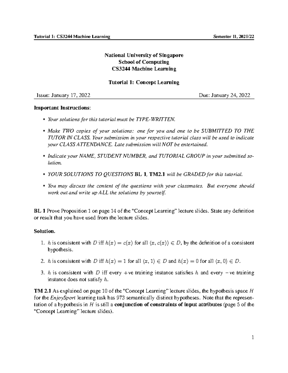 Tutorial 1-solutions - Sem 2/ Bryan Low - National University of ...