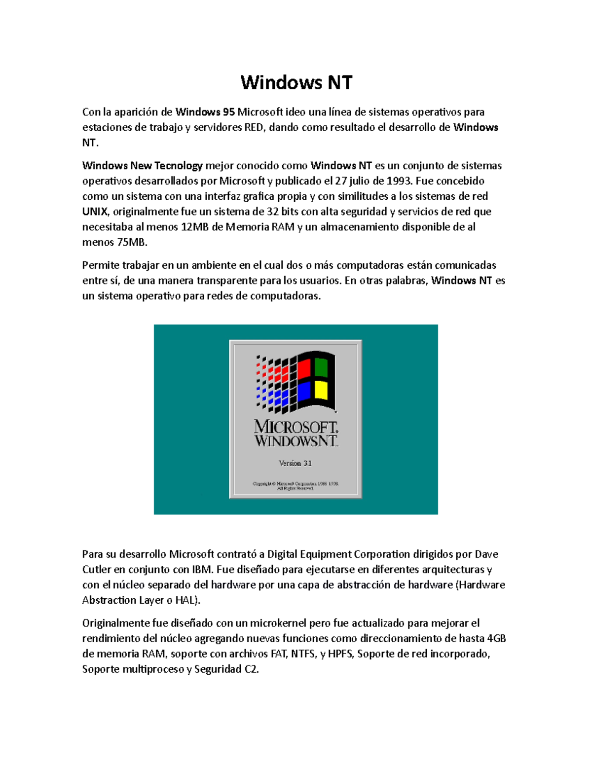 Investigación sobre Windows NT (origenes, historia y funciones ...