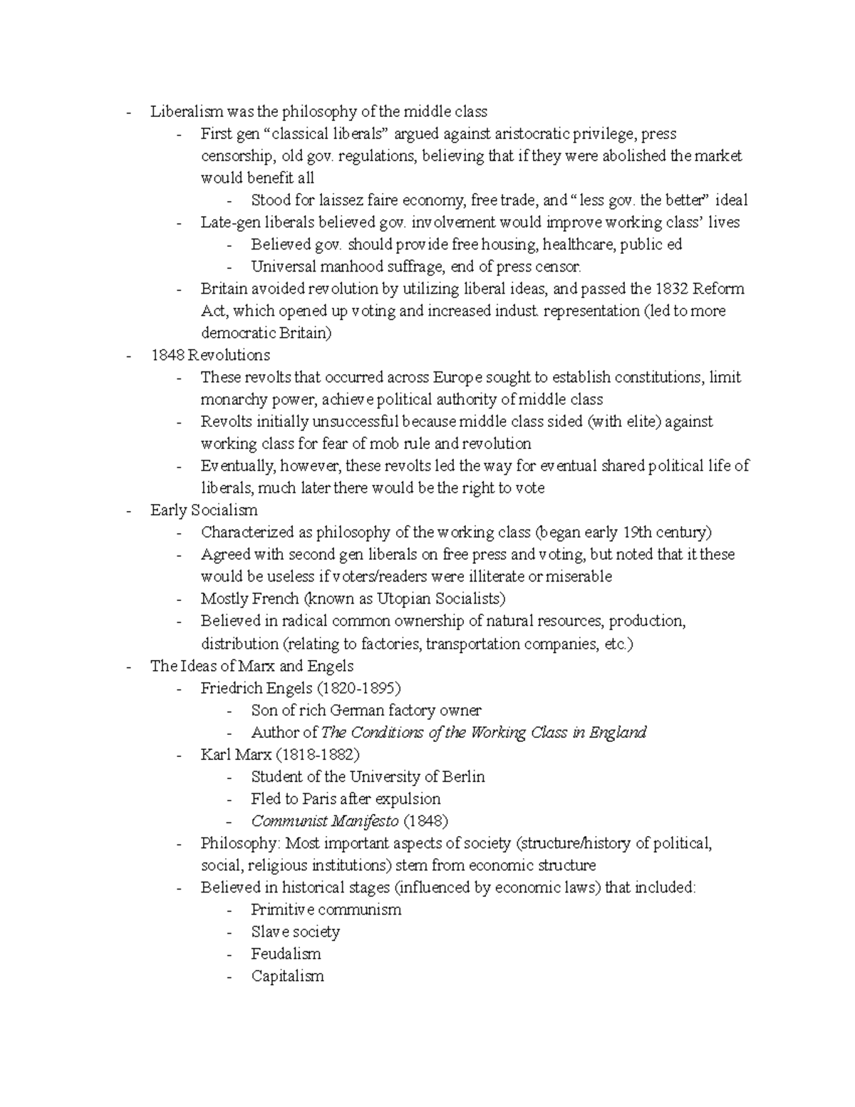 Module 4 - Lesson 7 Notes - Liberalism was the philosophy of the middle ...