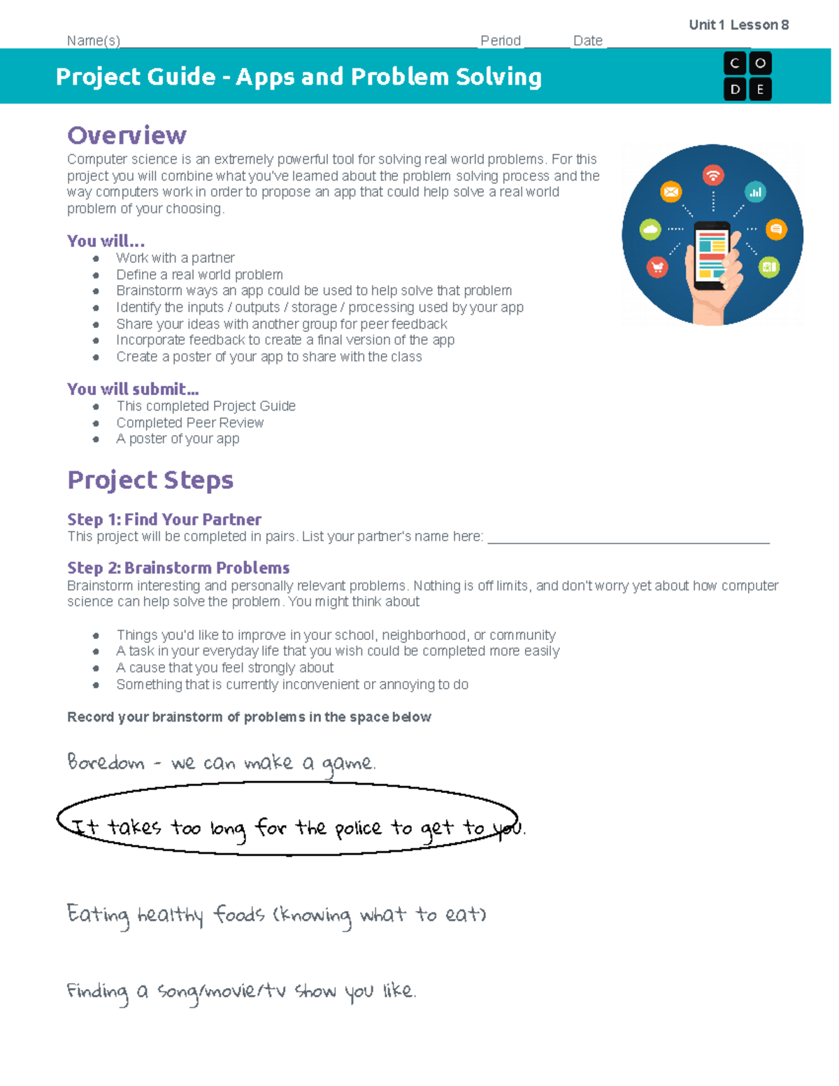 U1L08 - Exemplar - Apps and Problem Solving - Unit 1 Lesson 8 - Studocu