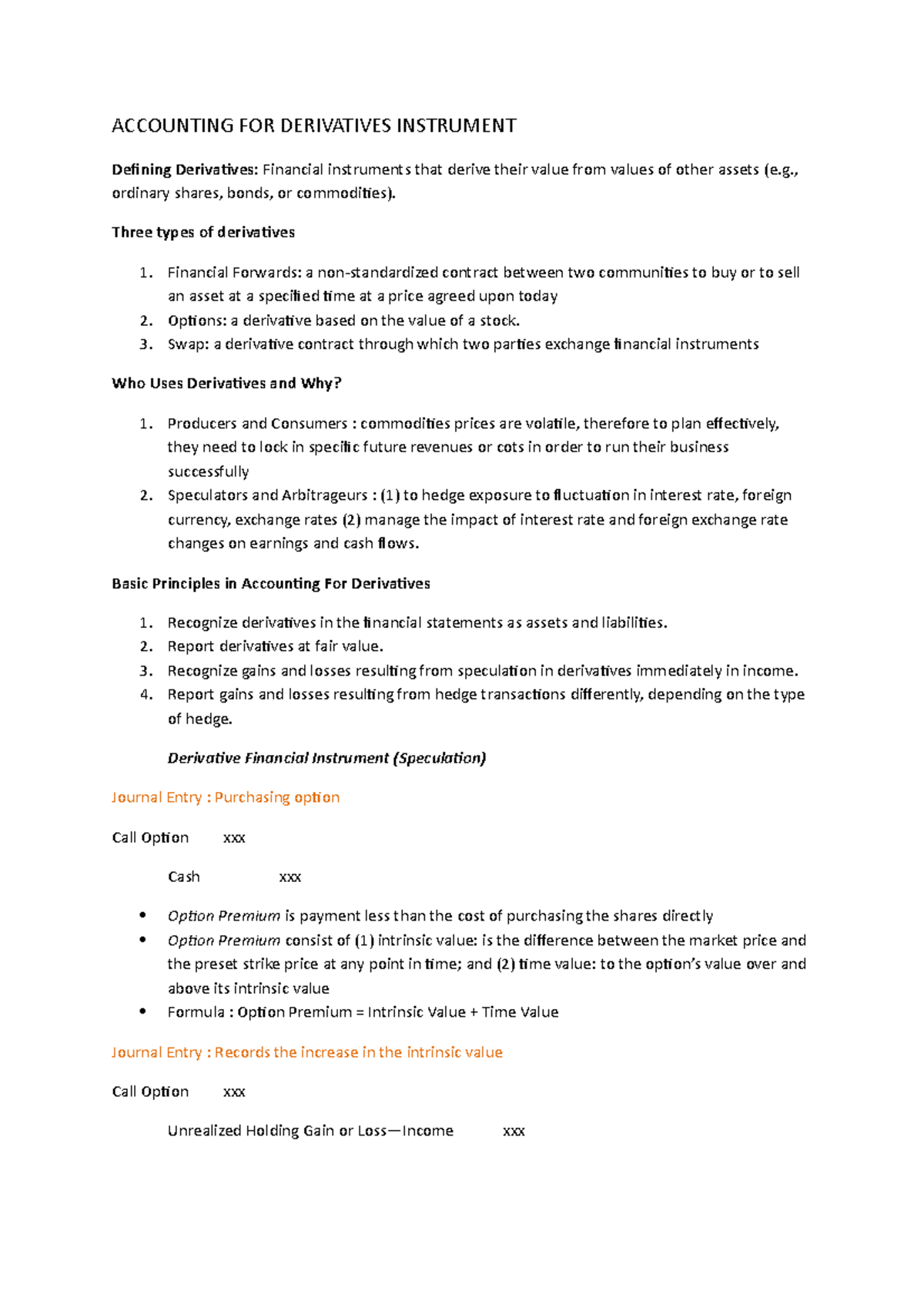 Accounting for Derivatives Instrument - ACCOUNTING FOR DERIVATIVES ...
