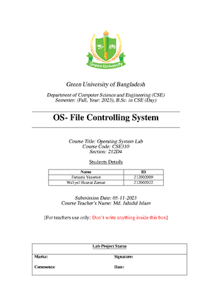 OS lab project proposal - Green University of Bangladesh Department of Computer Science and ...