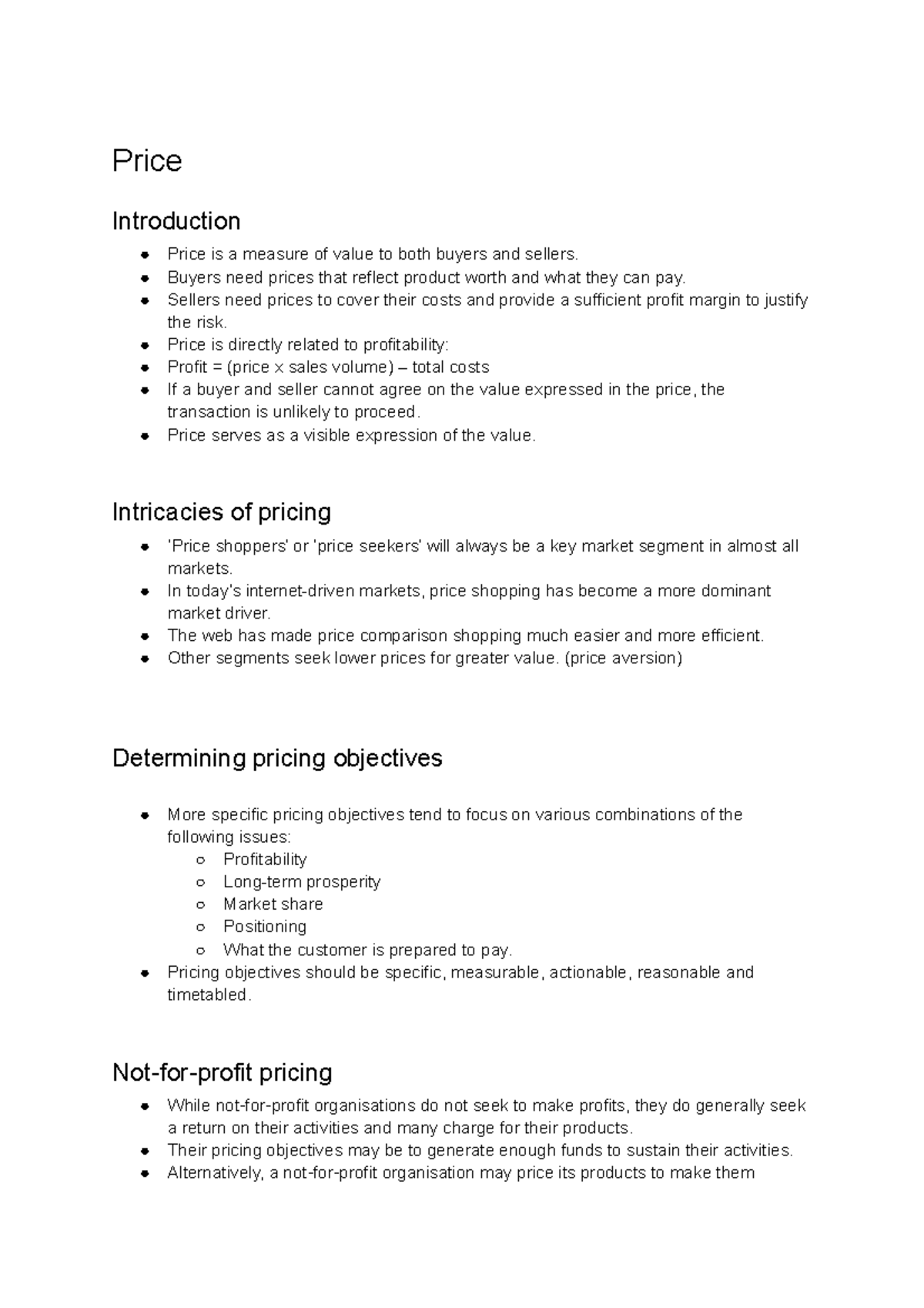 Lecture 6 - Notes - Price Introduction Price is a measure of value to ...