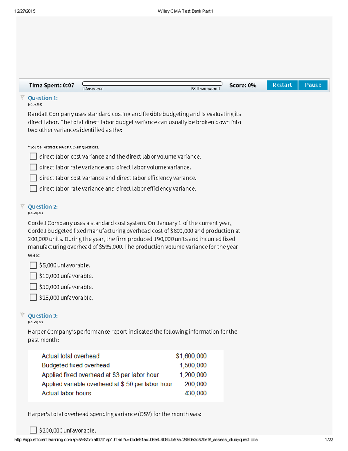 C1 Cost and Variance Measure (Without Answer) - Time Spent: 0:07 0 ...
