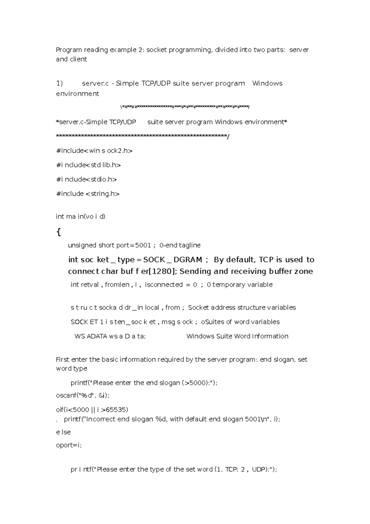 Program reading example 2- socket programming - sin_por t=hto n s(port ...