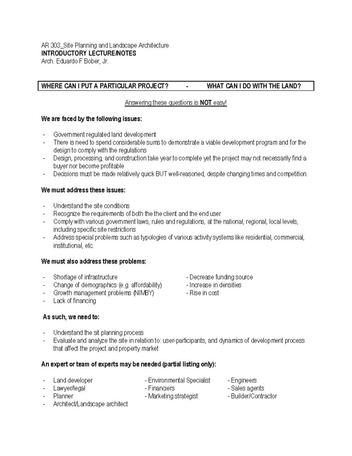 AR 303 1 Intro Lecture and Notes - - Studocu