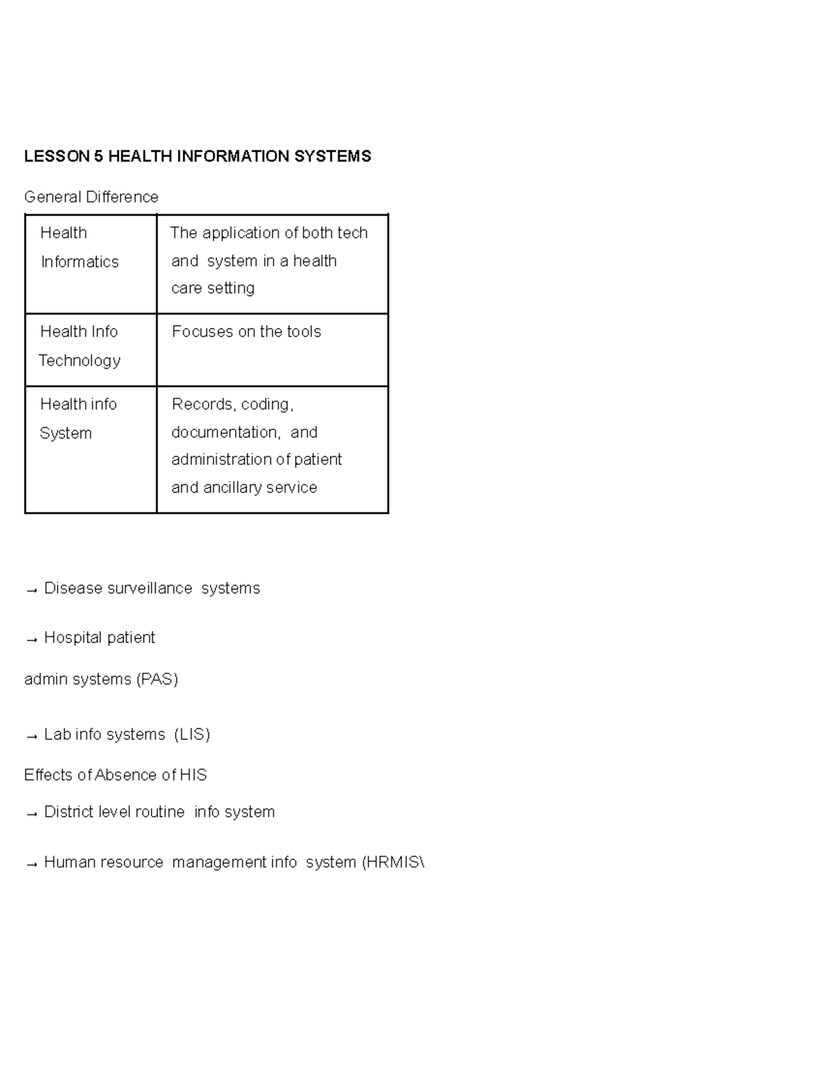 Lesson 5 Health Information Systems Lesson 5 Health Information