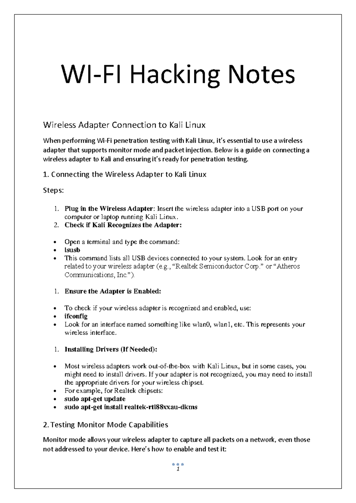 𝐖𝐈-𝐅𝐈 𝐇𝐚𝐜𝐤𝐢𝐧𝐠 𝐍𝐨𝐭𝐞𝐬 - Wifi - WI-FI Hacking Notes Wireless Adapter ...
