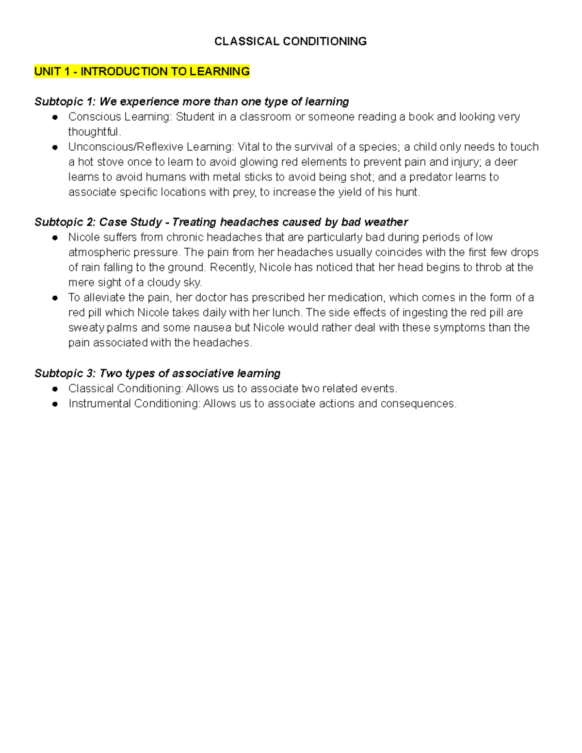 Classical Conditioning UNIT 2 FOR PSYCH 1X03 - CLASSICAL CONDITIONING ...