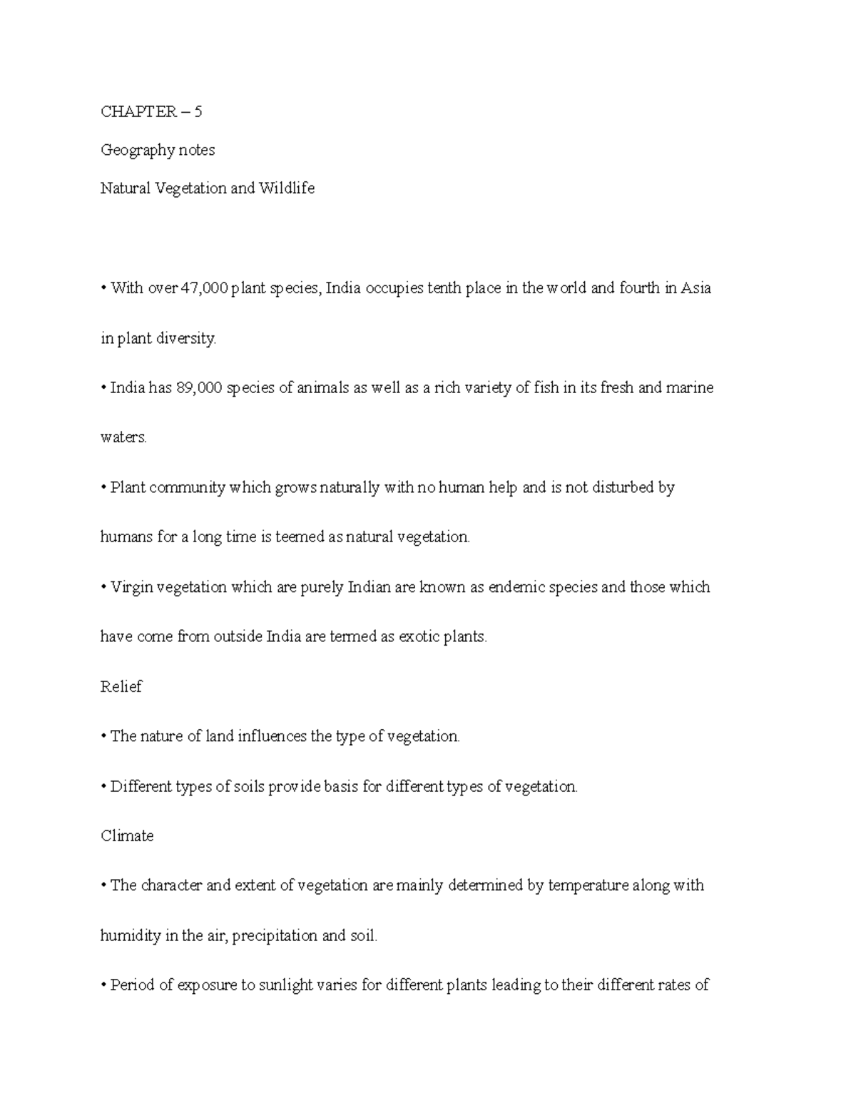 Chapter – 5 Geography Notes 1 - CHAPTER – 5 Geography notes Natural ...