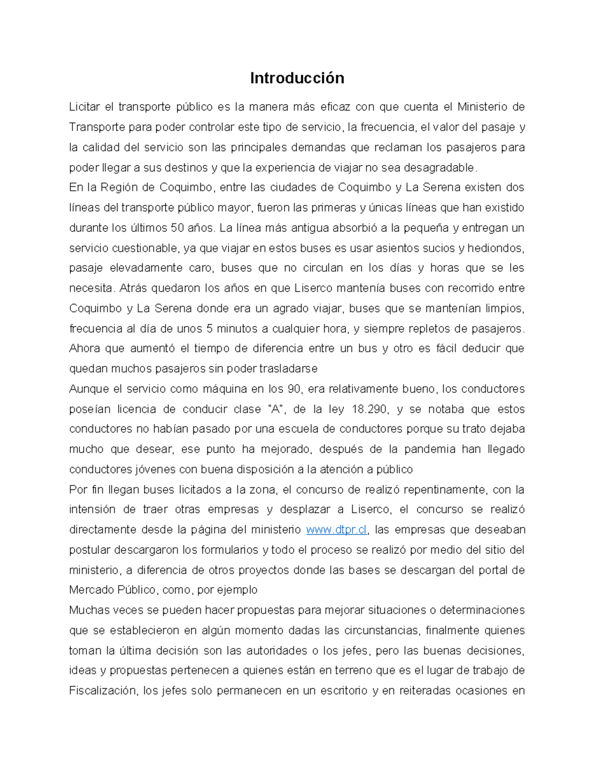 Módulo 2 Prueba - segundo modulo - Introducción Licitar el transporte público es la manera más ...