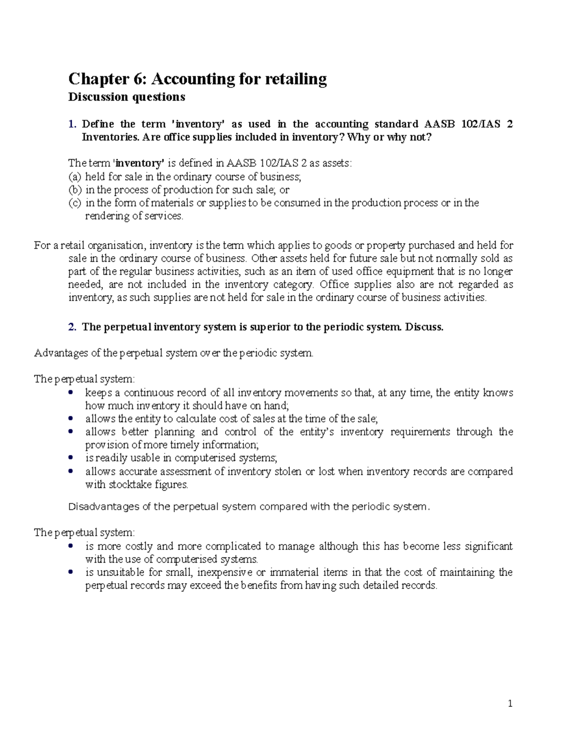 Week 8 Inventories Solutions - Chapter 6: Accounting for retailing ...