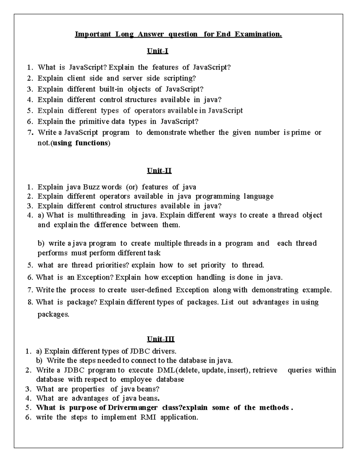 Wp important Questions - Important Long Answer question for End ...