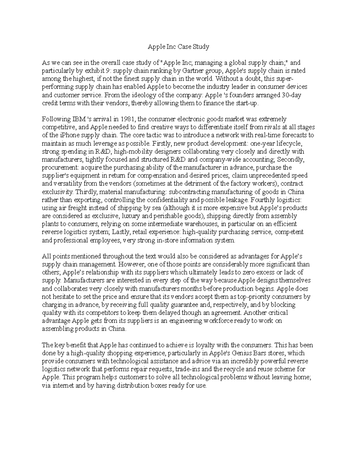 Apple Inc Case Study - Without a doubt, this super- performing supply ...