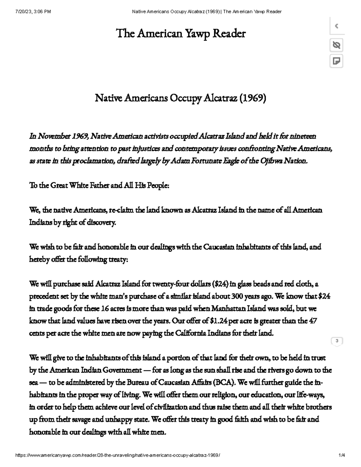 Native Americans Occupy Alcatraz (1969) The American Yawp Reader - HIS ...