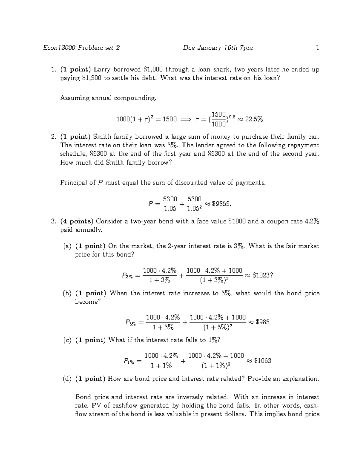 Homework 2 Suggested Solution - (1 point) Larry borrowed 1,000 through ...