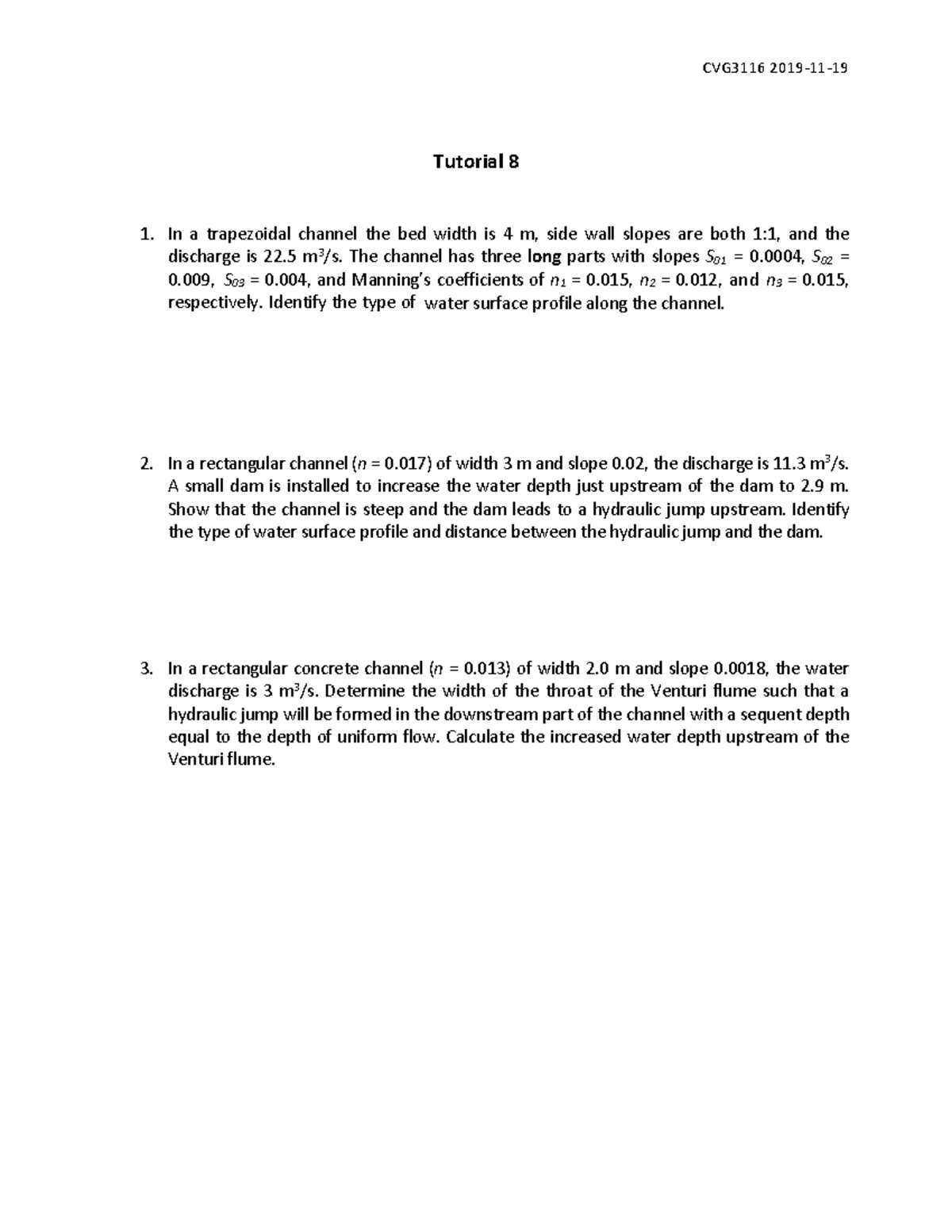 CVG3116 Tutorial 8 Questions F2019 - CVG3116 - uOttawa - Studocu
