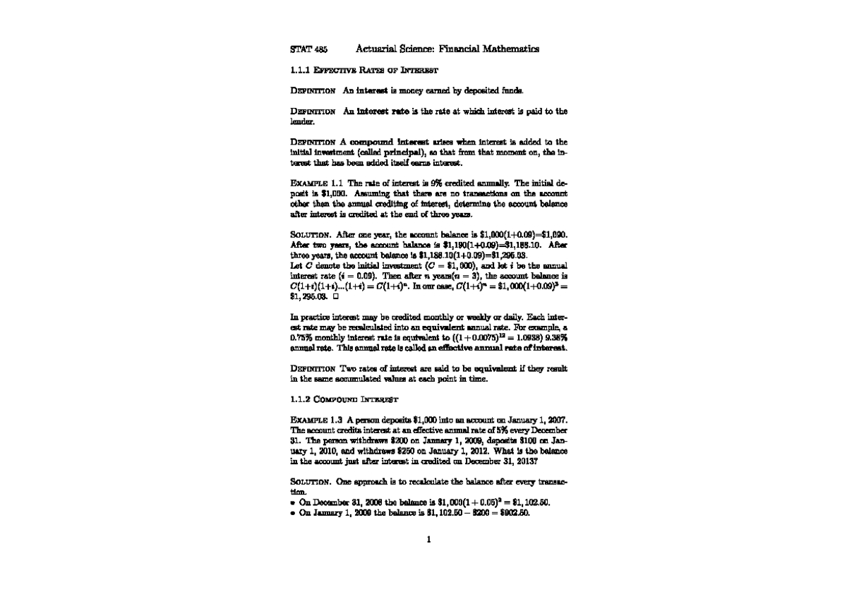 Financial mathematics course capital equivalence - Free Materials ...