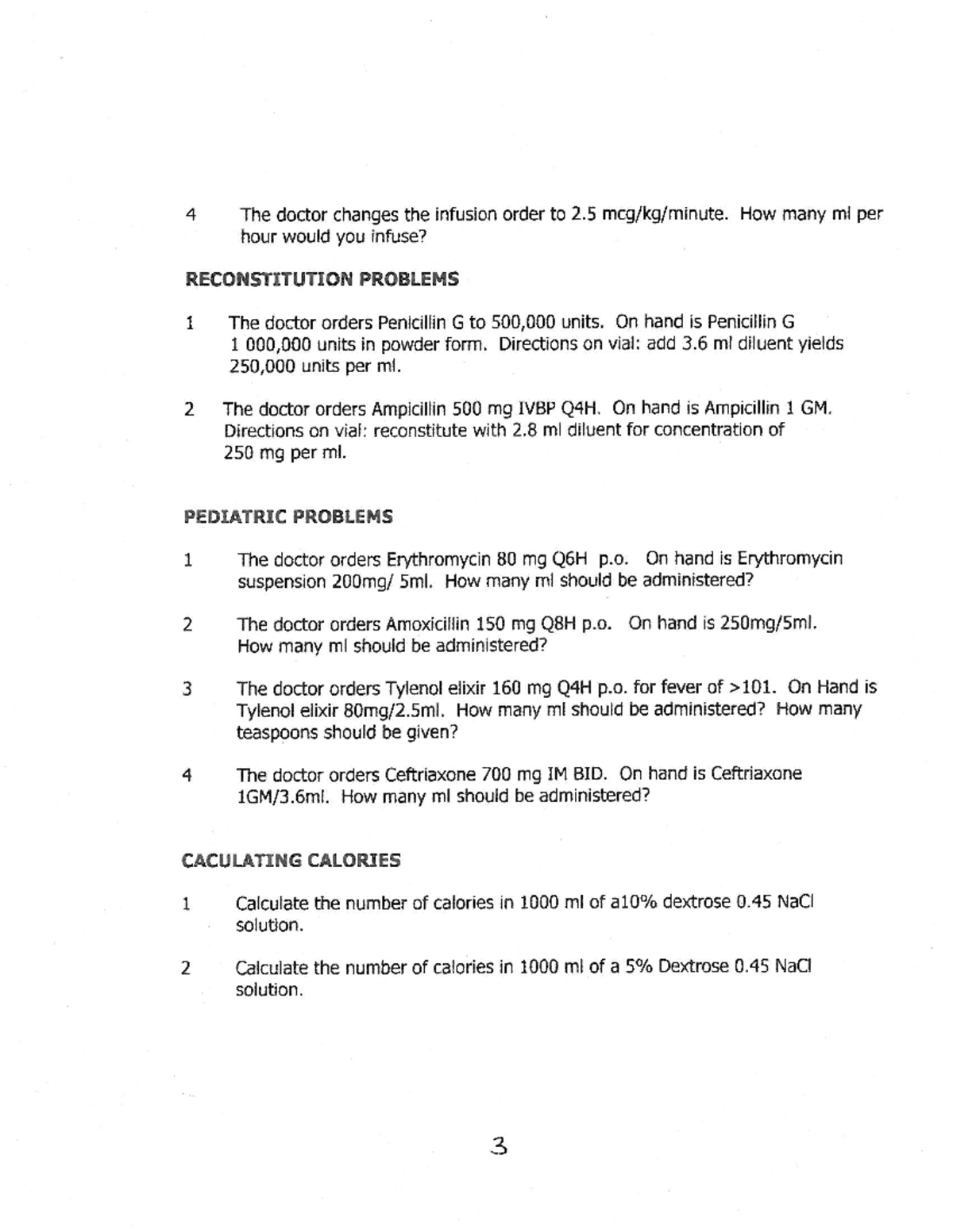 2nd page of Math - DOSAGE CALCULATIONS - 4 The doctor changes the ...