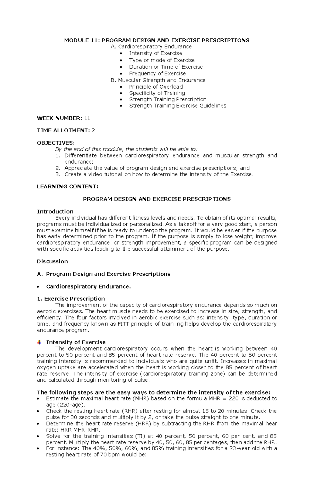 Module WEEK 11 PE002 Fitness Exercises - MODULE 11: PROGRAM DESIGN AND ...