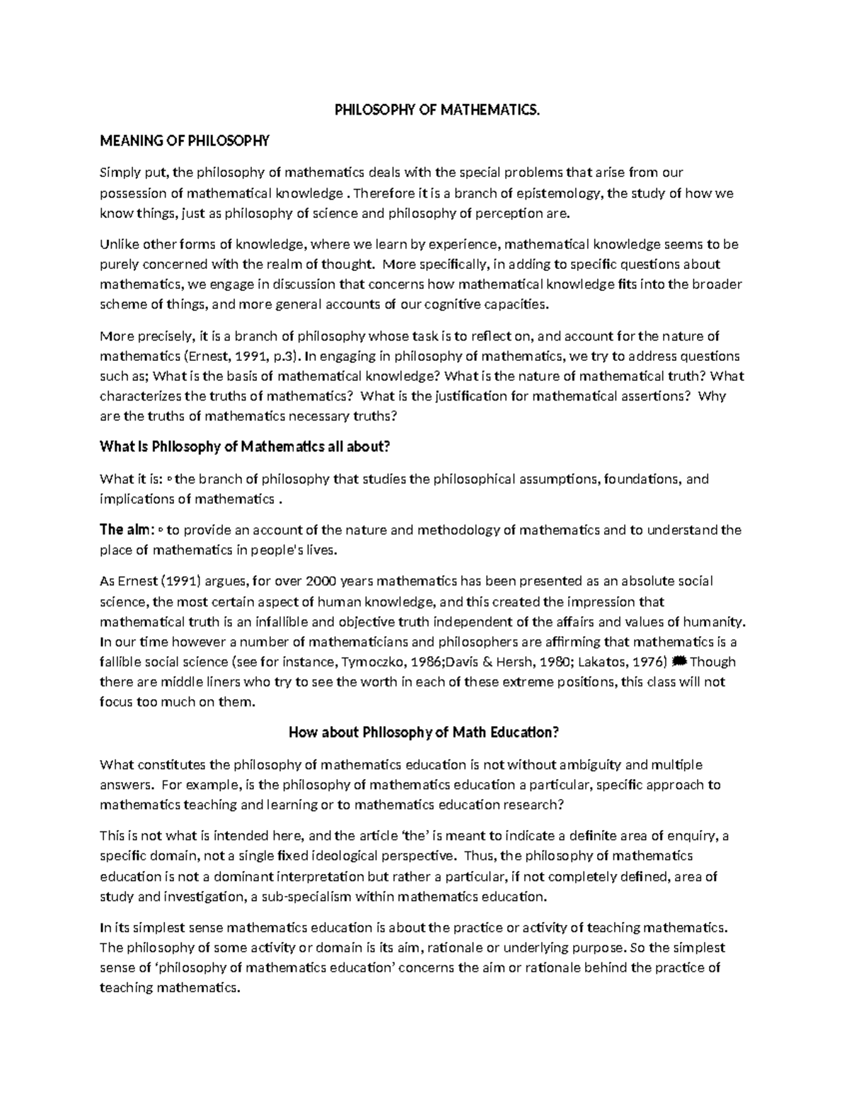 Meaning OF Philosophy - PHILOSOPHY OF MATHEMATICS. MEANING OF ...