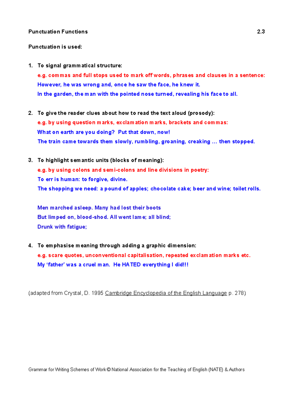 2 - Work - Punctuation Functions 2. Punctuation is used: 1. To signal ...