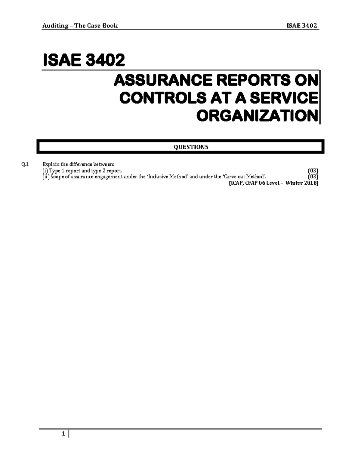 ISAE 3402 Case Book - its a notes for class - Auditing – The Case Book ...