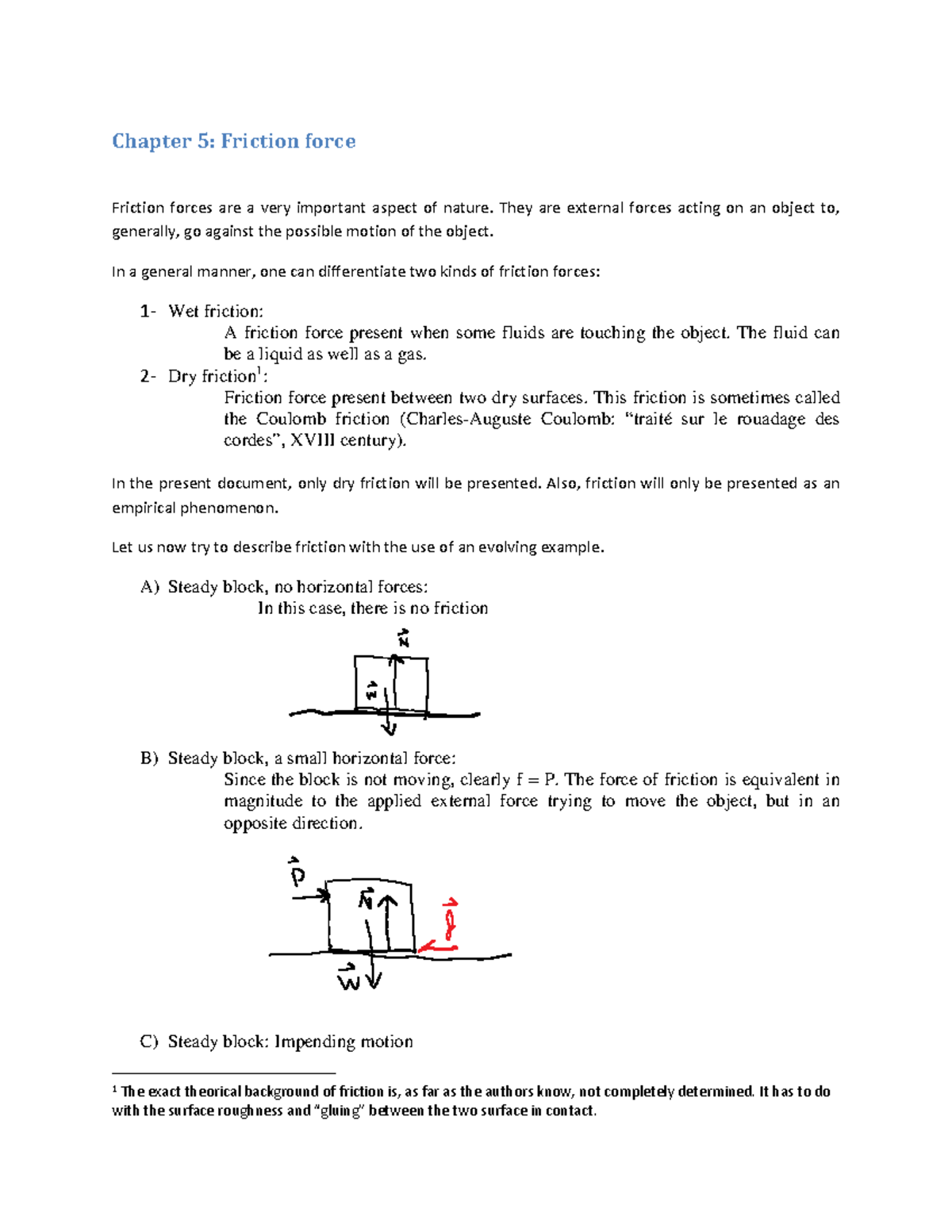 Chapter 5 - notes - Chapter 5: Friction force Friction forces are a ...